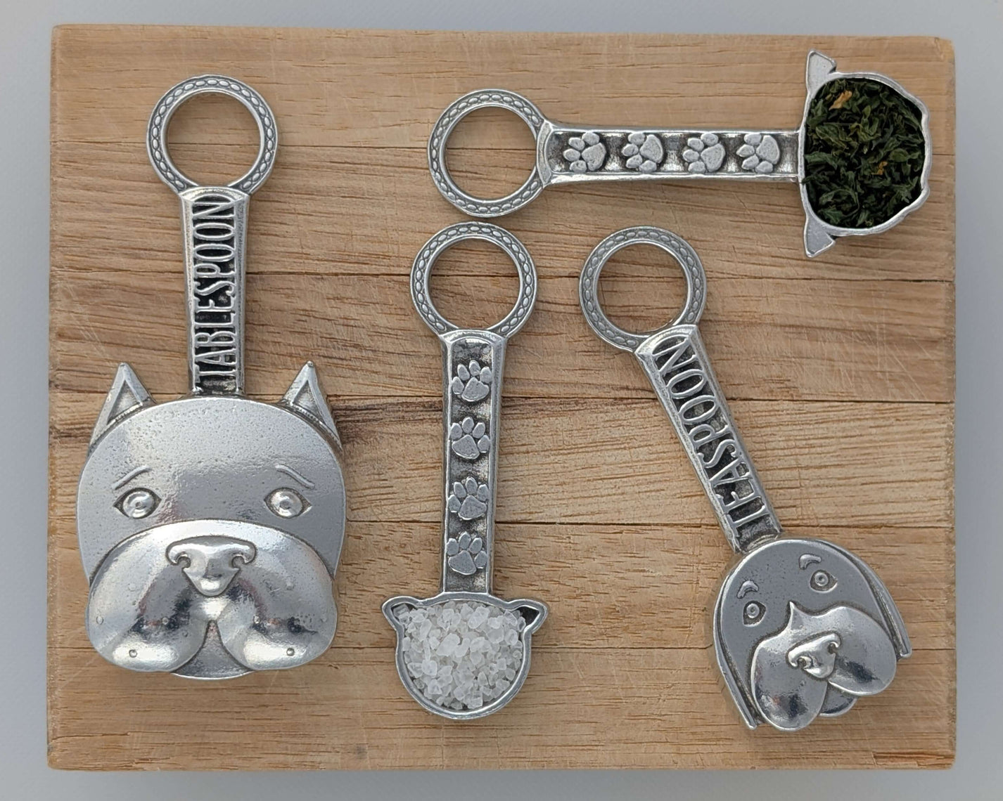 Good Dog Measuring Spoons with Stand| Handmade Pewter Measuring Spoons ...