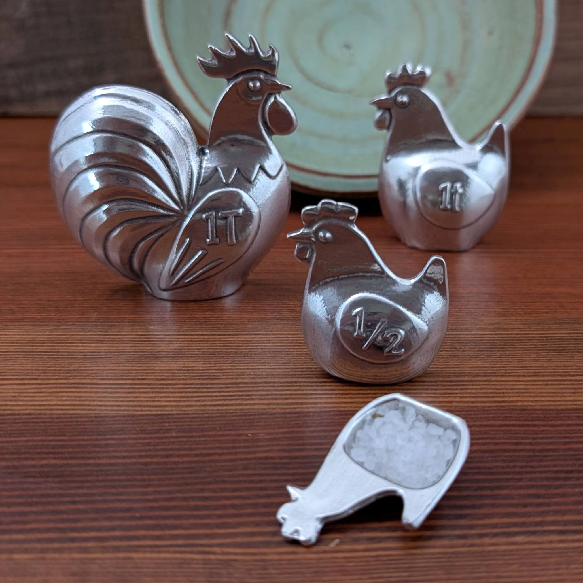 Chicken Measuring Spoons – Pewter Rooster & Hen Spoon Set | Roosfoos